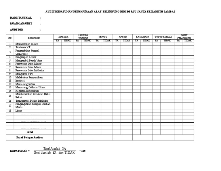 Form - Audit Kepatuhan Penggunaan Apd Pegawai | PDF