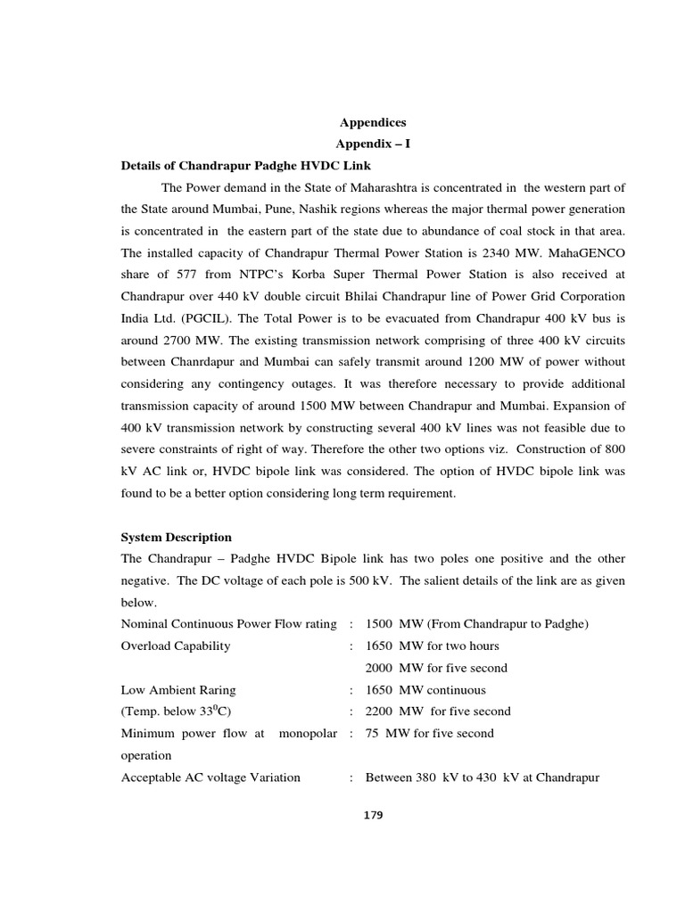 Appendices Appendix - I Details of Chandrapur Padghe HVDC Link ...