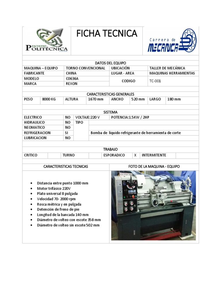 E.final Ficha Tecnica Tornos | PDF