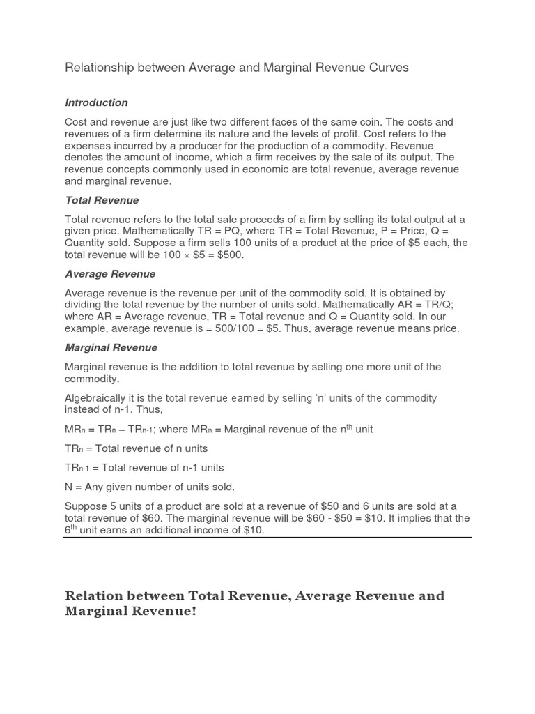 Relationship Between Average and Marginal Revenue Curves - 3 (B) | PDF ...
