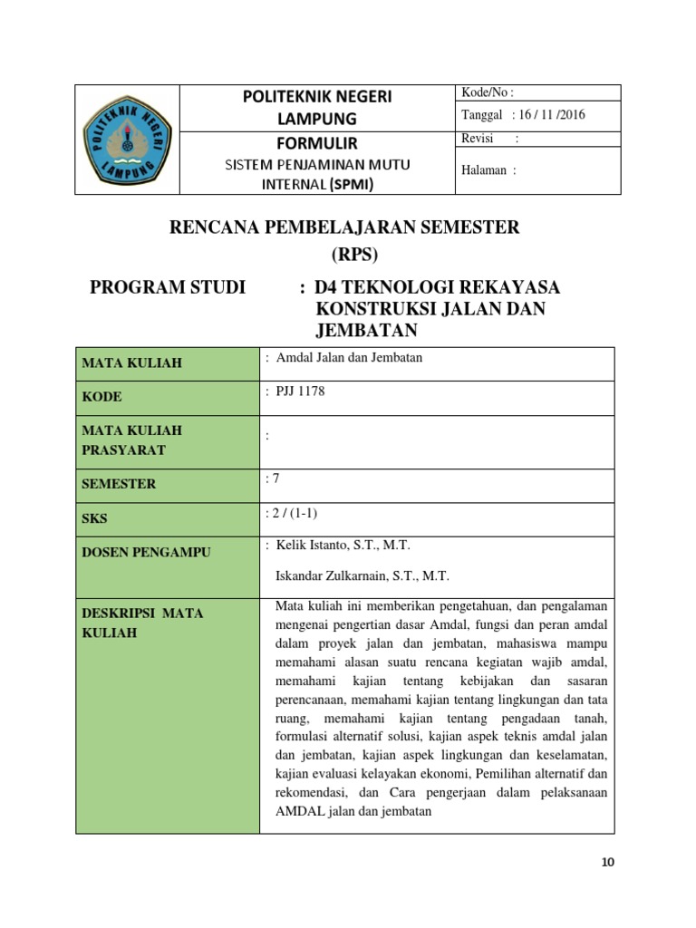 Rps Amdal Jalan Dan Jembatan | PDF