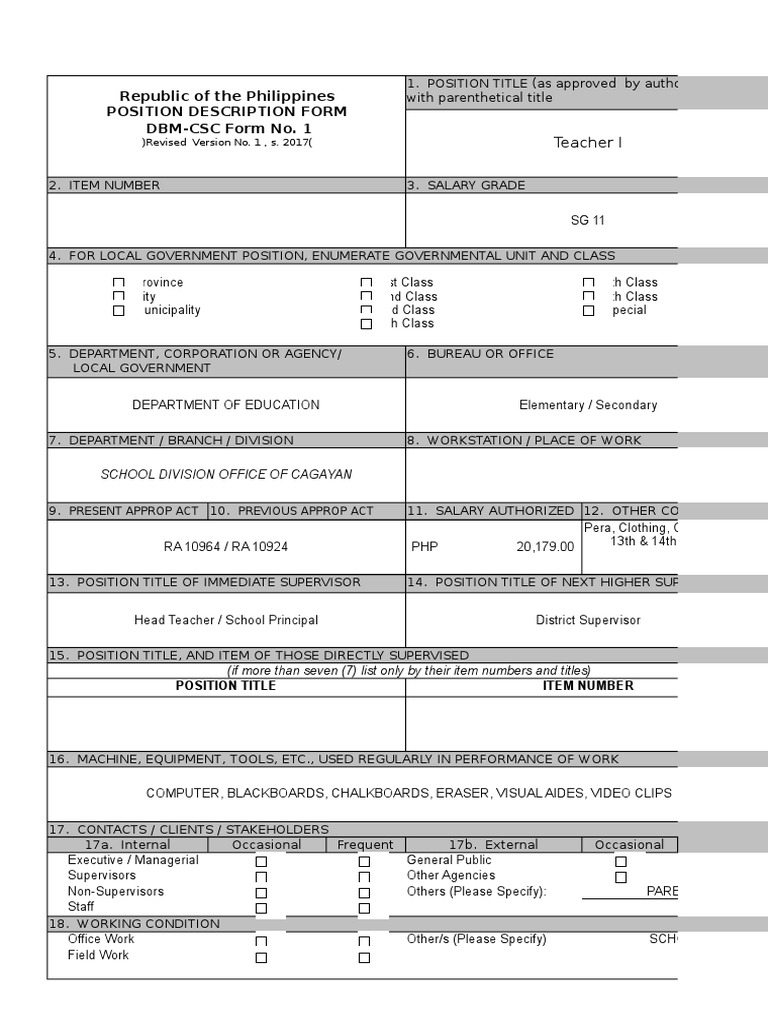 DBM-CSC Form No. 1 Position Description Forms.. | PDF | Competence ...