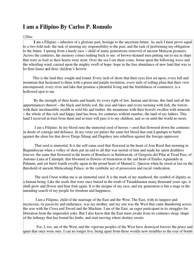 I Am A Filipino by Carlos P. Romulo | Download Free PDF | Nature