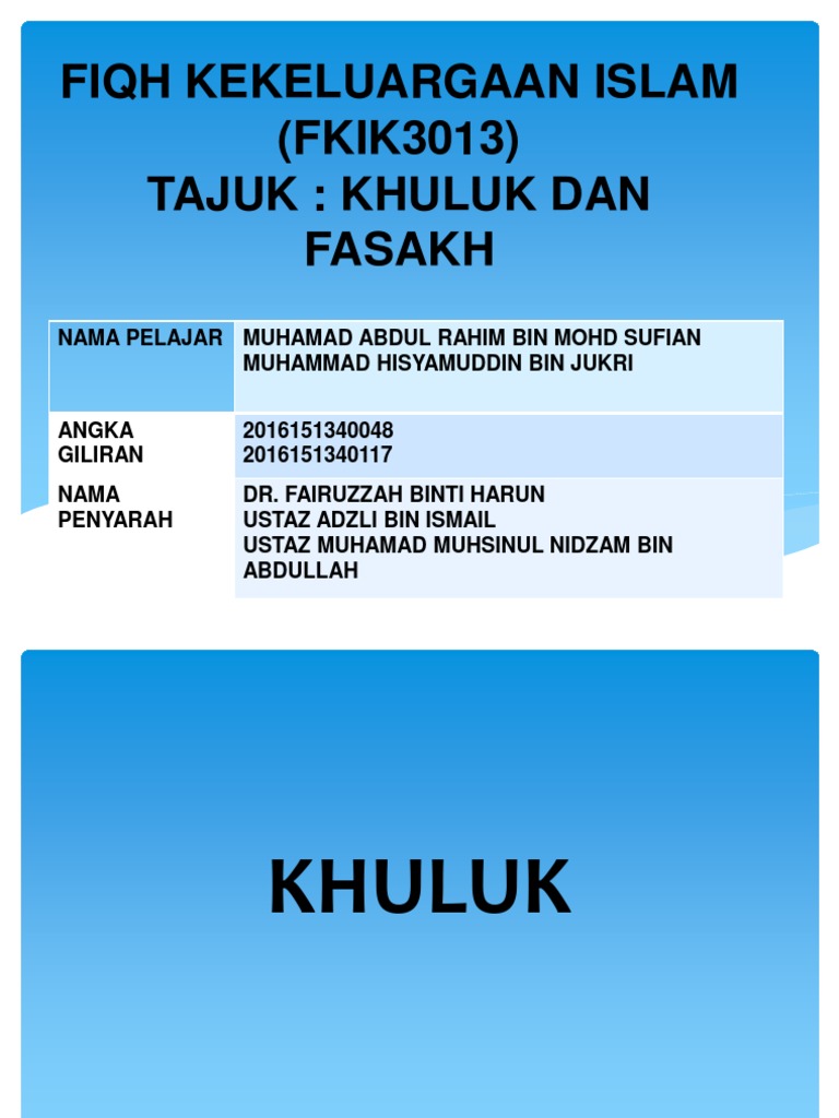Khuluk Dan Fasakh | PDF