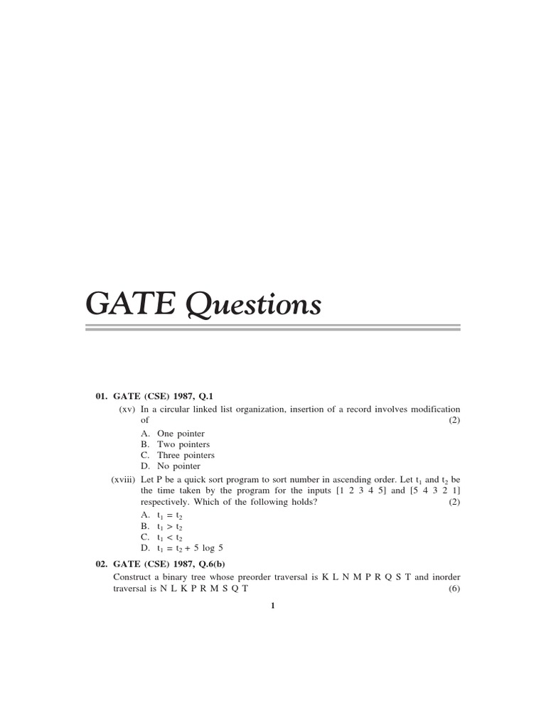 GATE Questions | PDF | Vertex (Graph Theory) | Time Complexity