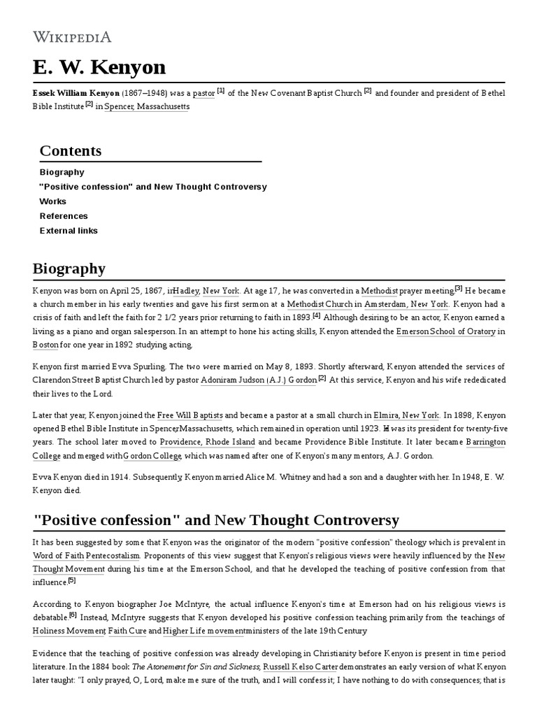 E. W. Kenyon | PDF | Protestant Denominational Families | Protestantism