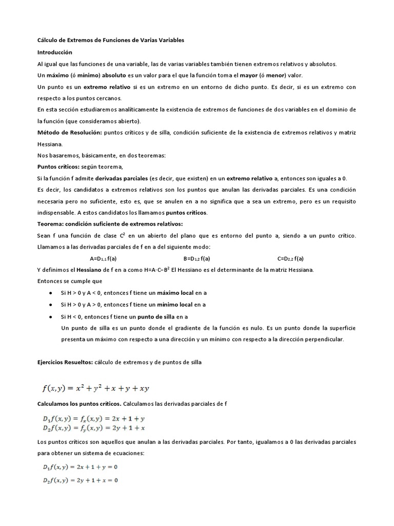 Cálculo de Extremos de Funciones de Varias Variables | PDF | Ecuación diferencial parcial | Derivado