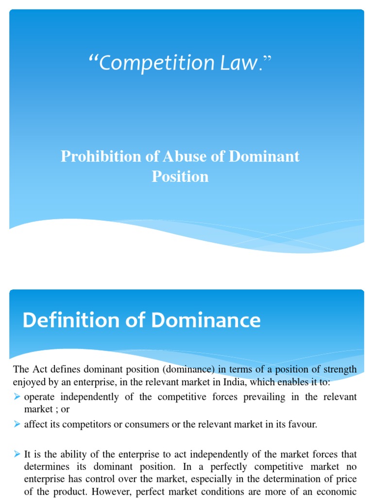 Competition Law - Abuse of Dominant Position | PDF | Monopoly | Competition