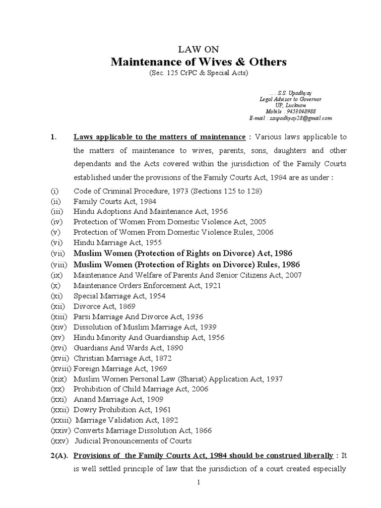 Sec 125 CRPC Maintenance by Sri S S Upadhyaya | PDF | Wife | Marriage