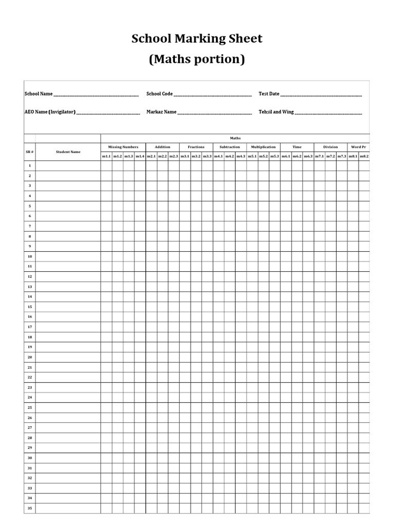 ANNEX F - Marking Sheet | PDF | Teaching Mathematics