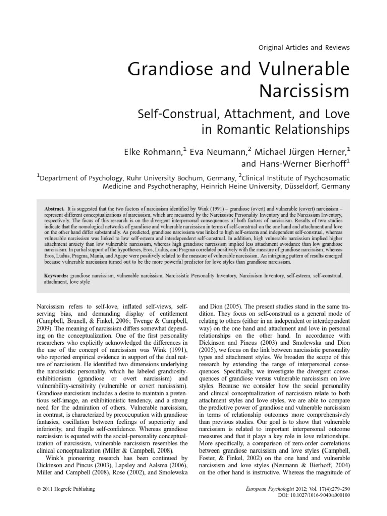Grandiose vs Vulnerable Narcissism | PDF | Narcissism | Social Psychology