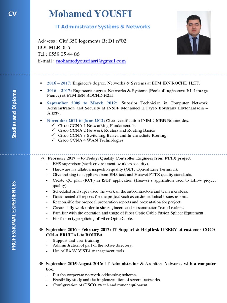 CV YOUSFI MOHAMED English PDF | PDF | Local Area Network | Computer Network