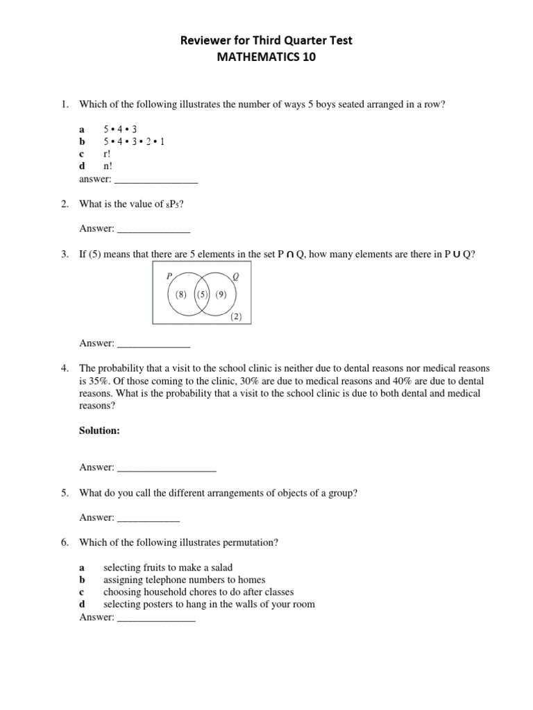 Reviewer G10 Math Q3 | PDF | Permutation | Teaching Mathematics