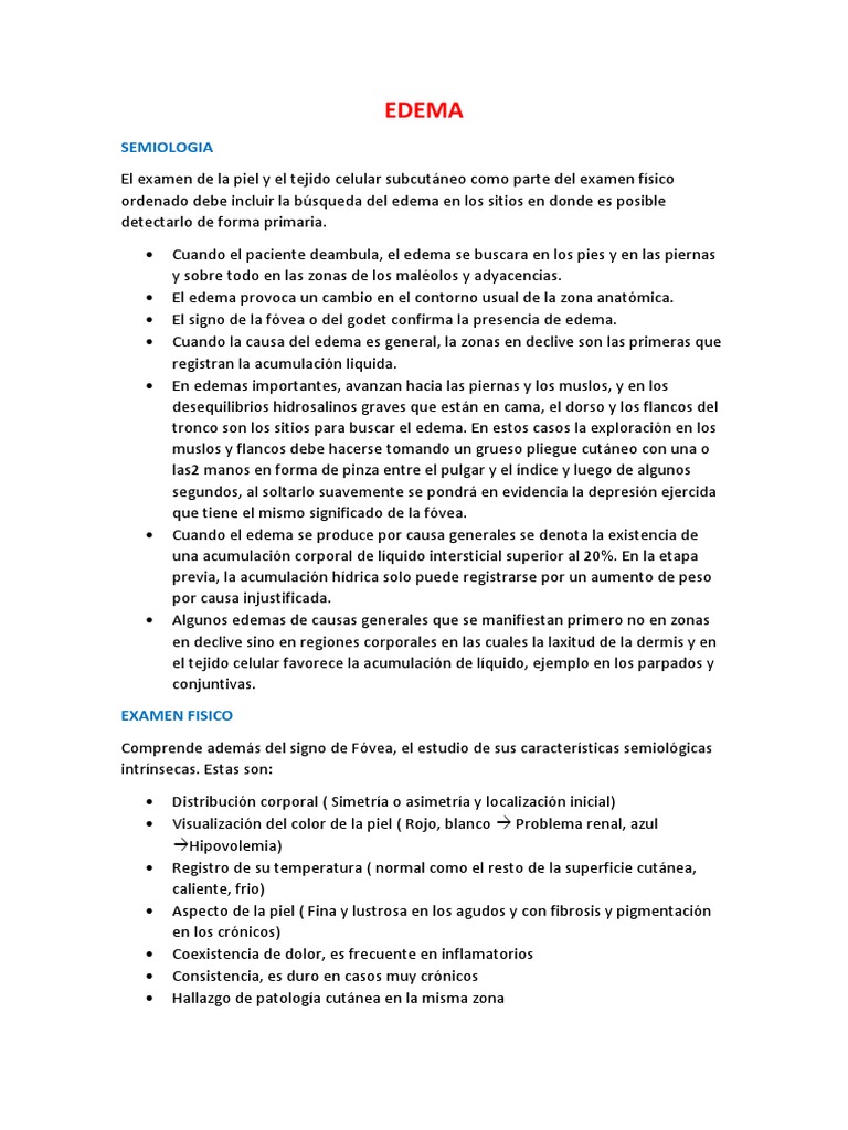 Semiología del Edema y Signos Clínicos | PDF | Edema | Medicina CLINICA
