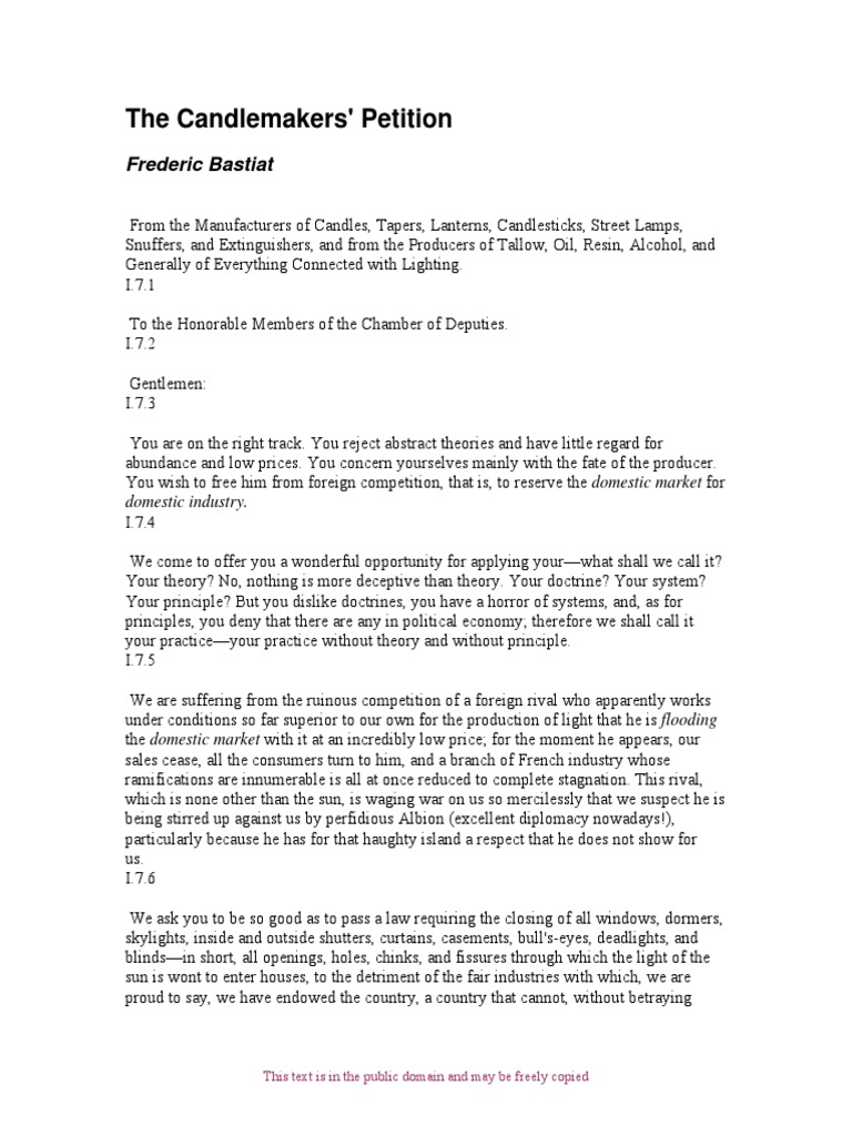 Satirical Plea Against Free Trade | PDF | Candle | Monopoly