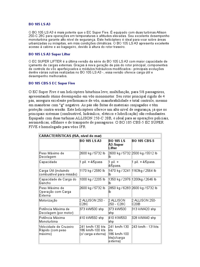 BO 105 LS A3 Helicóptero Potente para Operações em Alta Altitude | PDF ...
