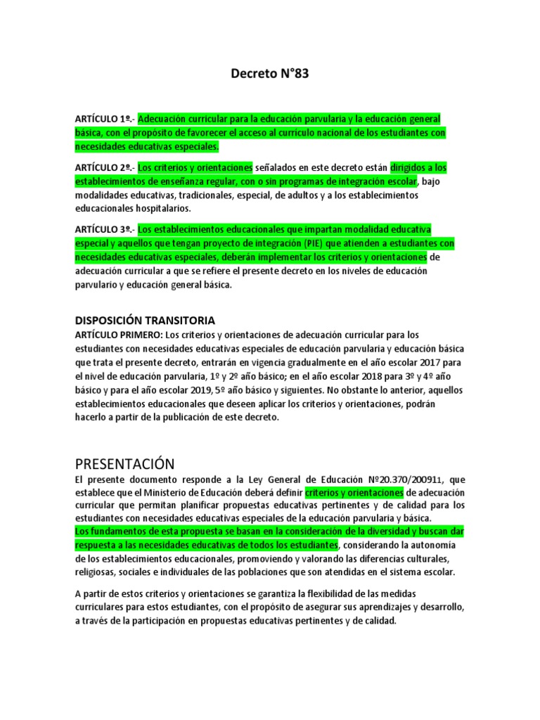 Decreto N°83 y DUA | Descargar gratis PDF | Evaluación | Aprendizaje