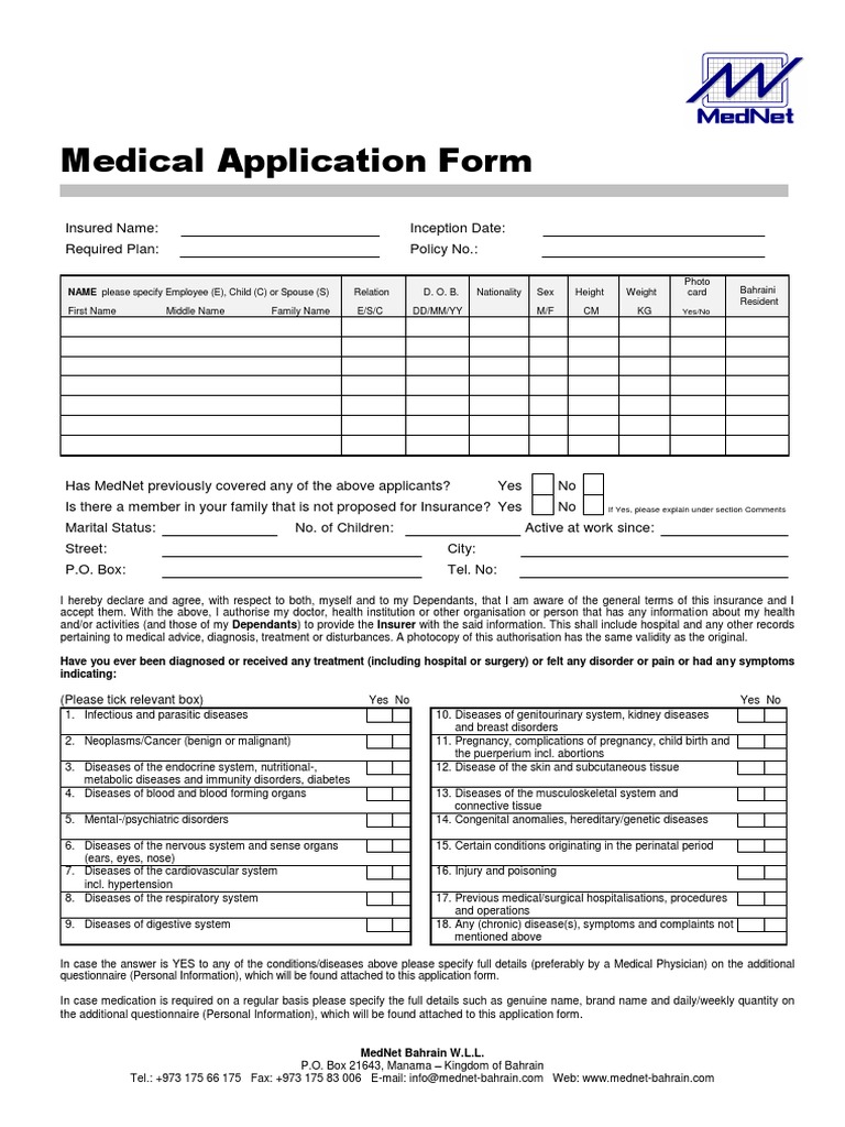 Medical Application Form PDF | PDF | Cancer | Hypertension
