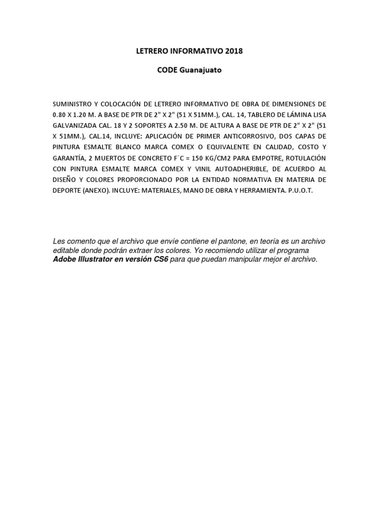 Letrero Informativo de Obra 2018 | PDF | Ciencia y matemáticas