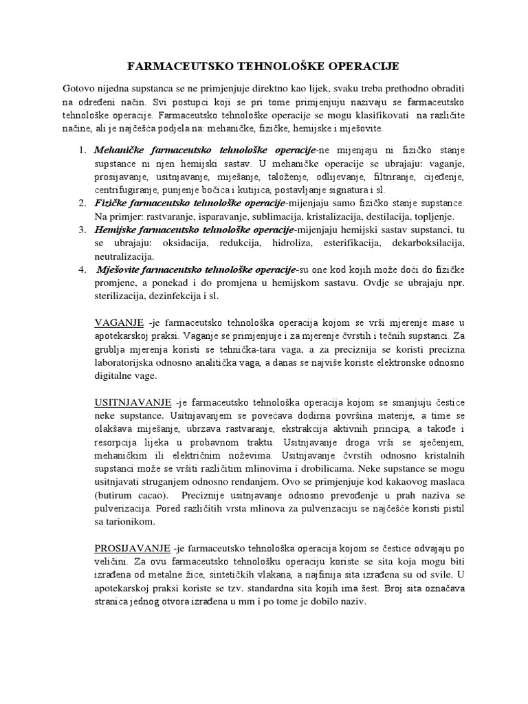 Farmaceutsko Tehnološke Operacije | PDF