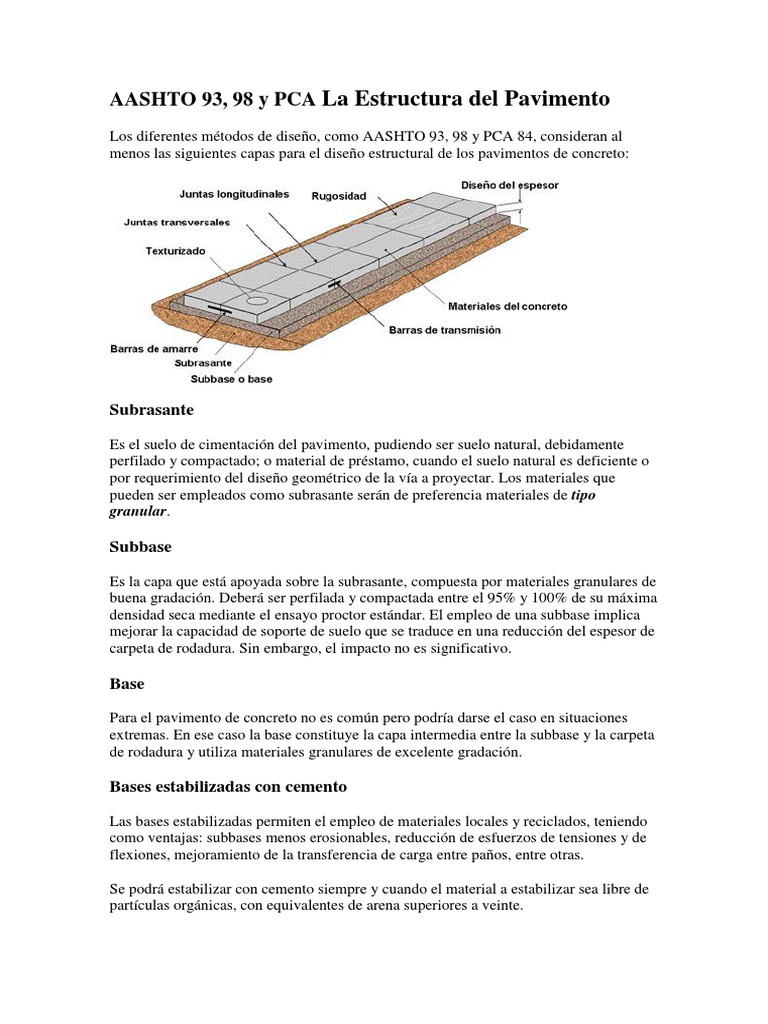 AASHTO 93, 98 y PCA La Estructura Del Pavimento | PDF | Hormigón ...