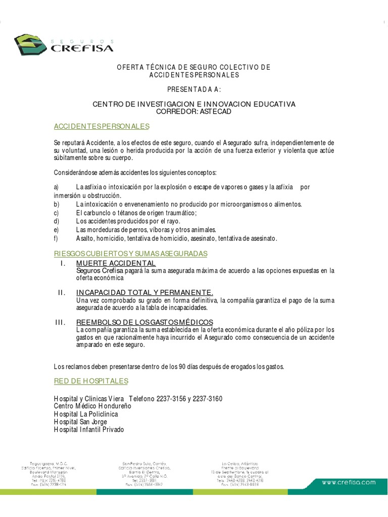 Seguros Crefisa | PDF | Póliza de seguros | Ambulancia