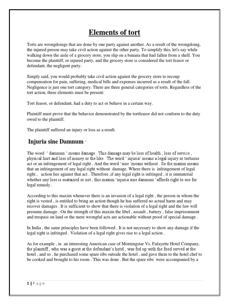 Elements of Tort | PDF | Tort | Damages