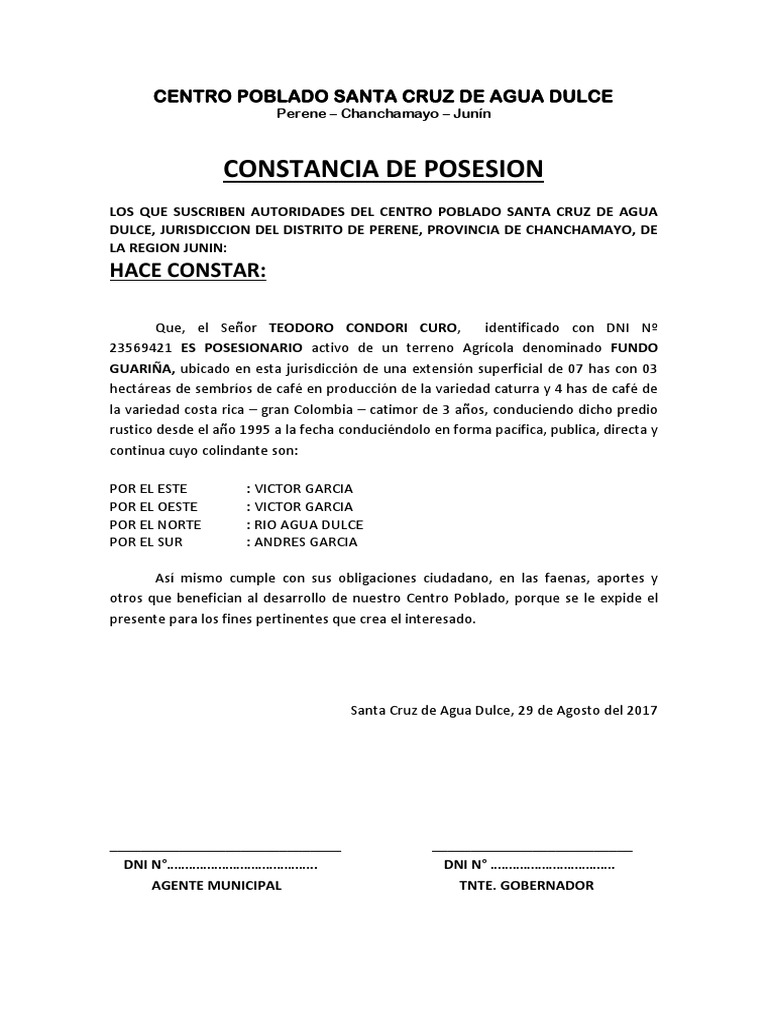 Constancia de Posesion | PDF