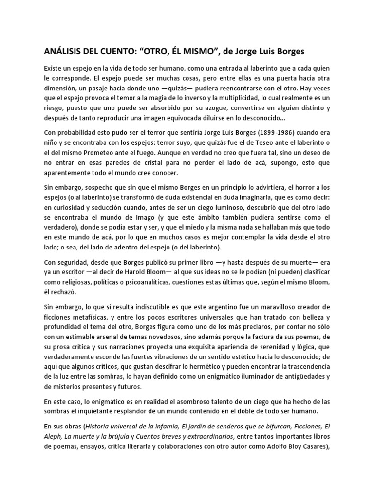 Análisis Del Cuento: "Otro, Él Mismo" de Jorge Luis Borges | PDF ...