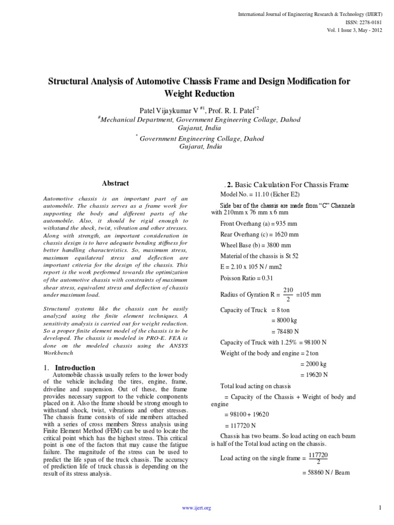 Structural Analysis of Automotive Chassis Frame and Design Modification ...