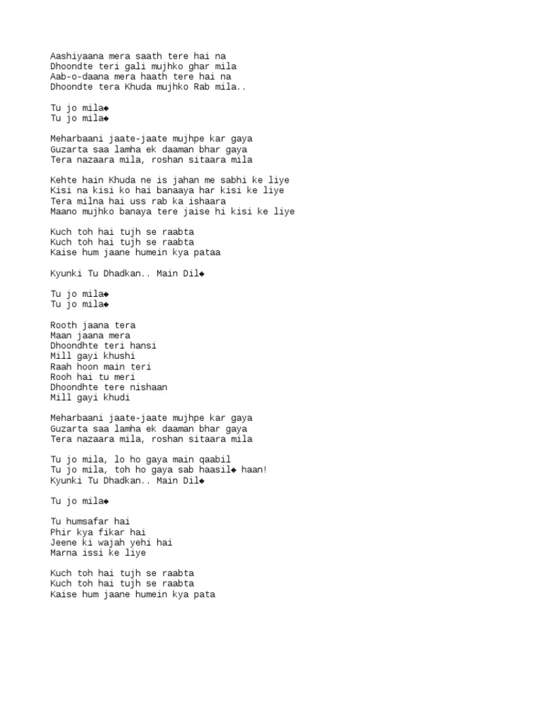 Tu Jo Mila Raabta - Shirley Setia Jubin Nautiyal Lyrics | PDF ...