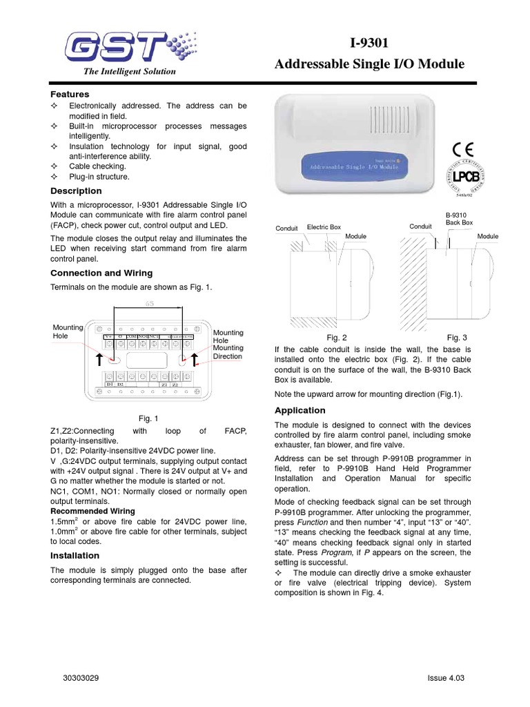 I-9301 Addressable Single IO Module Installation and Operation Manual | PDF | Switch | Input/Output