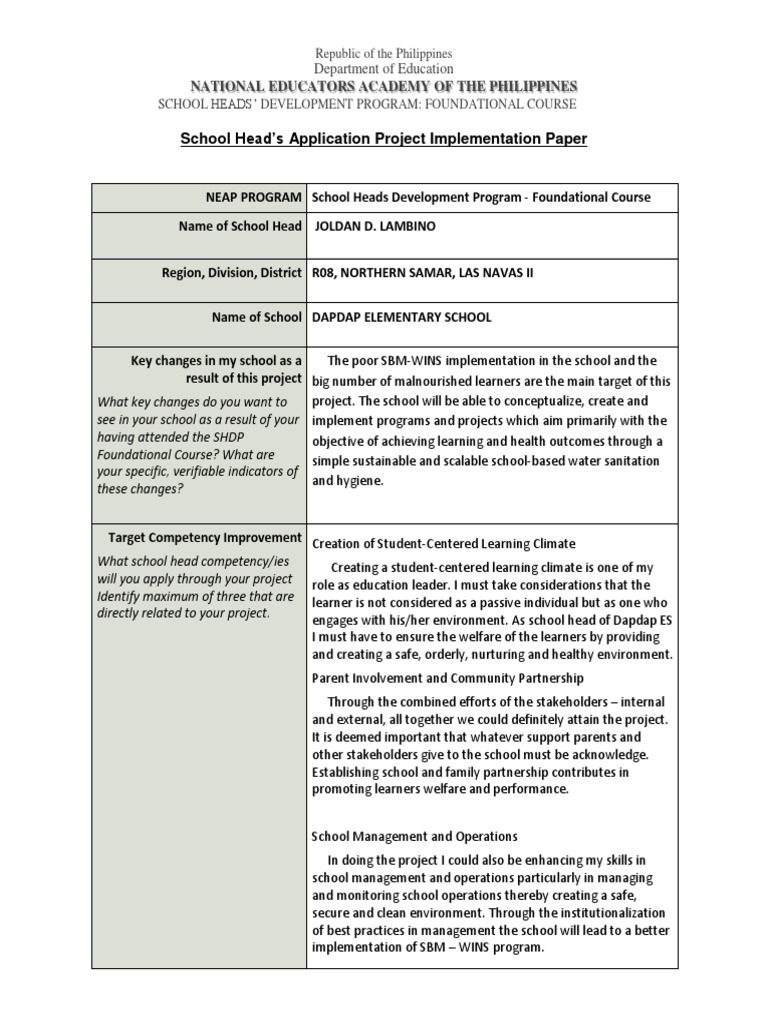 SHDP Foundation Course Application Project Plan | PDF | Sanitation ...