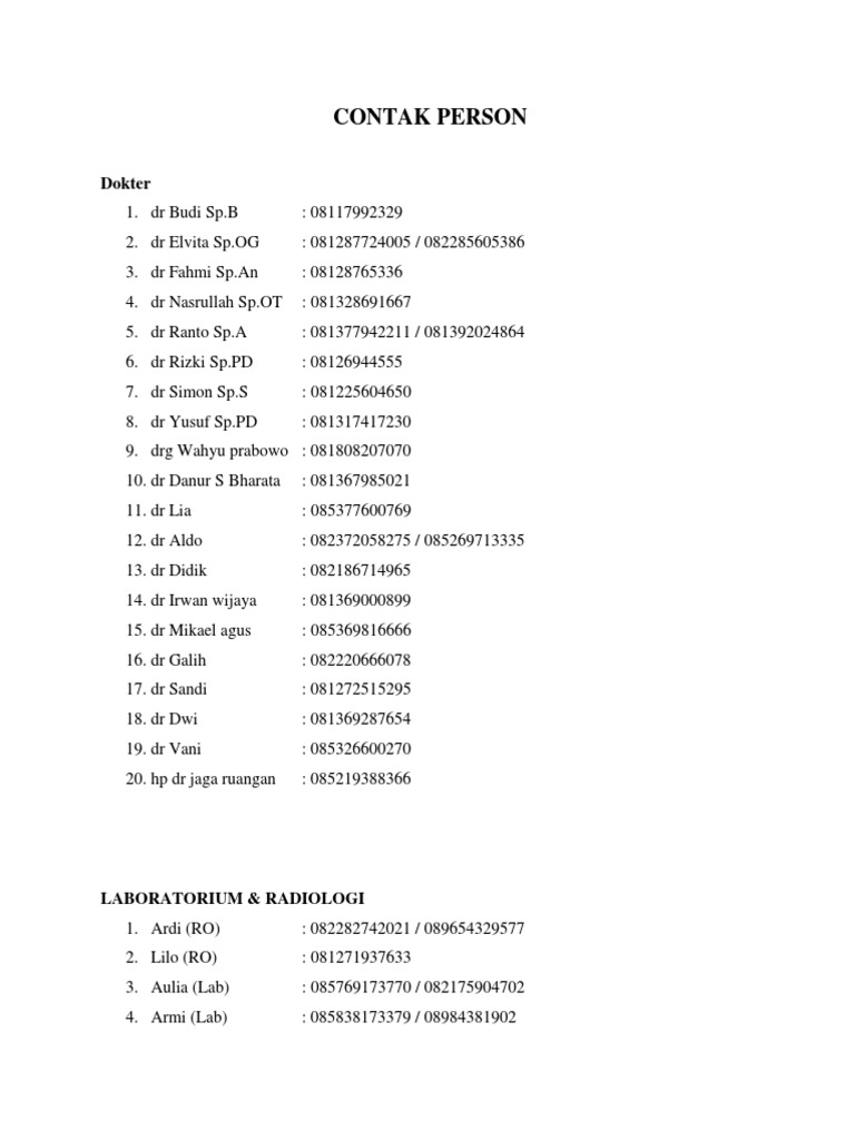 Contak Person | PDF