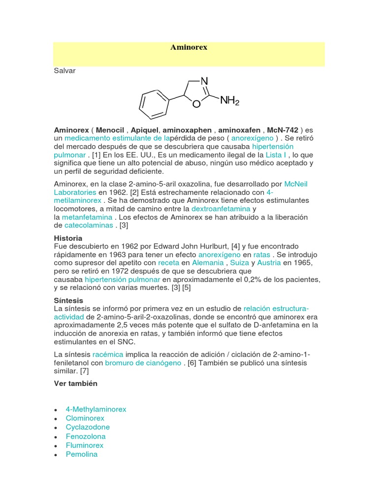 Aminorex | Drogas Psicoactivas | Farmacología