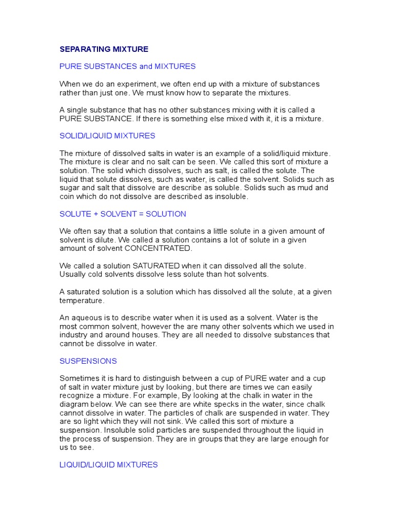 Pure Substances and Mixtures: Separating Mixture | Download Free PDF ...