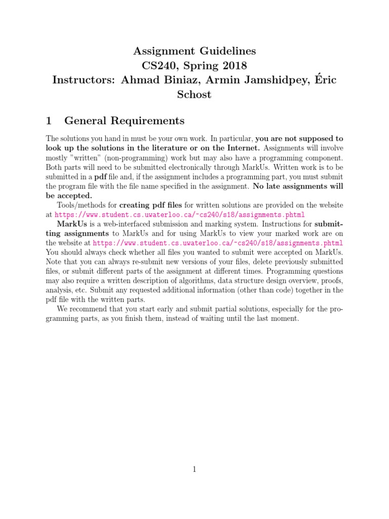 Cs 240 Assignment Guidelines Pdf Computer Programming Algorithms