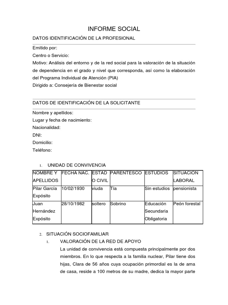 Modelo Informe Social | Descargar gratis PDF | Familia | Bienestar