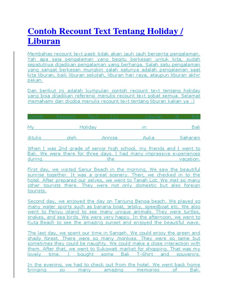 Contoh Recount Text Tentang Holiday | PDF