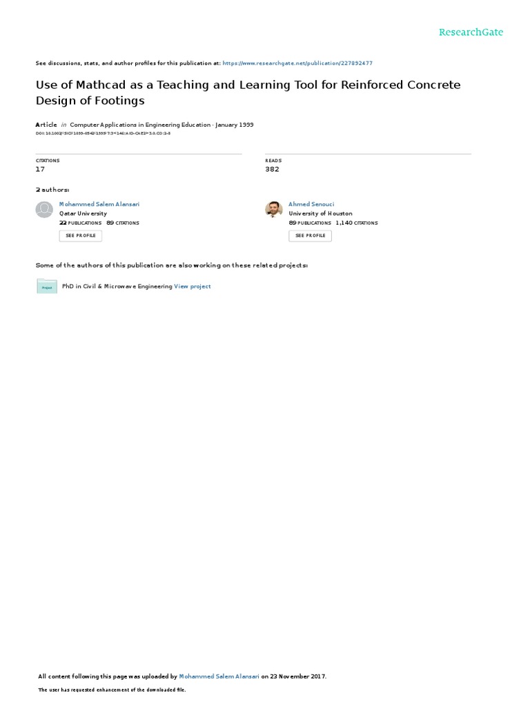 Use of Mathcad As A Teaching and Learning Tool For | PDF | Strength Of Materials | Reinforced ...