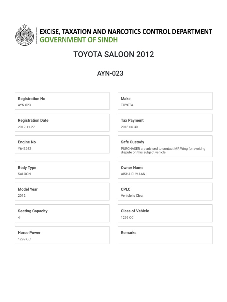 Excise, Taxation and Narcotics Control Department | PDF