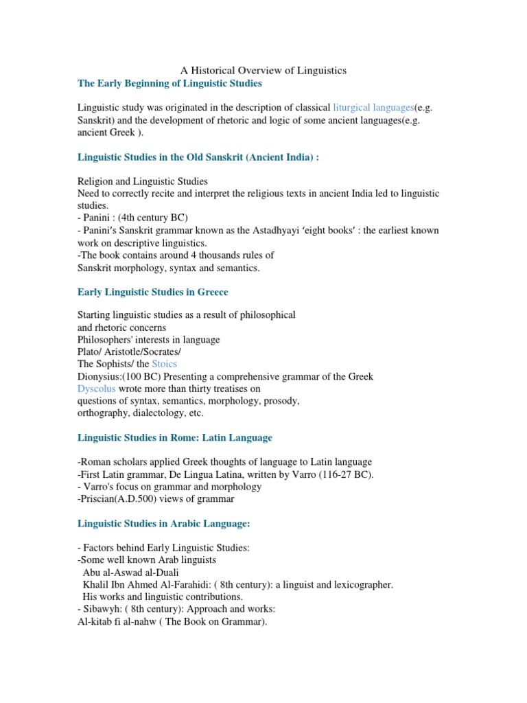 Historical Development of Linguistics | PDF | Linguistics | Grammar