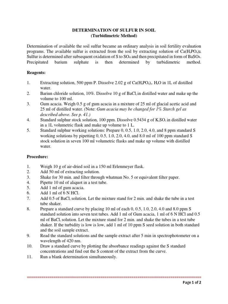 Determination of Sulfur in Soil | Sulfur | Solubility