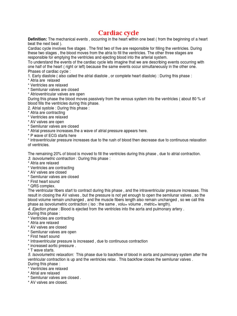 Cardiac Cycle: Definition: The Mechanical Events, Occurring in The ...