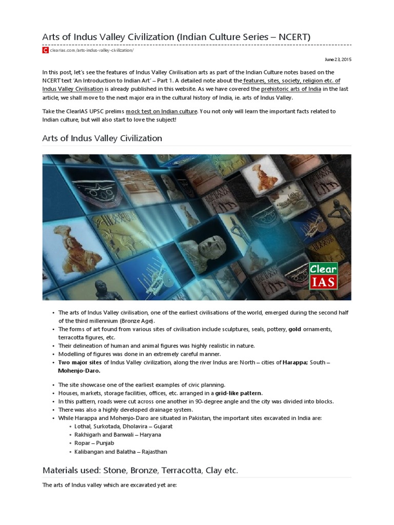 23 Arts of Indus Valley Civilization (Indian Culture Series - NCERT ...