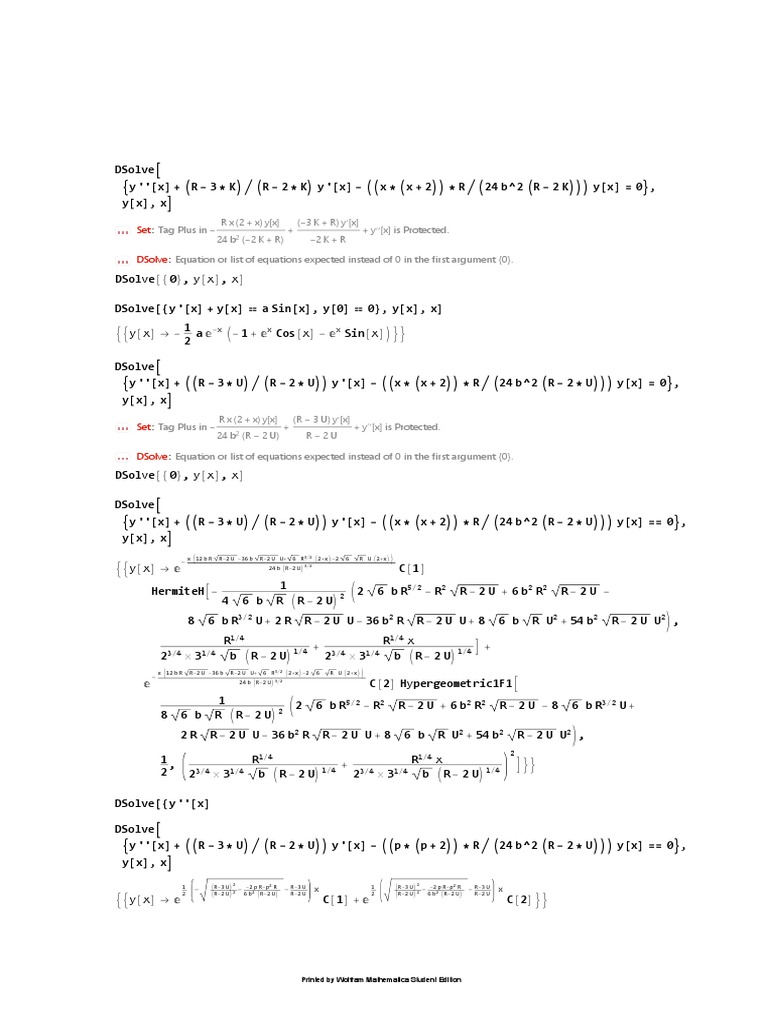 Set Dsolve: Printed by Wolfram Mathematica Student Edition | PDF ...