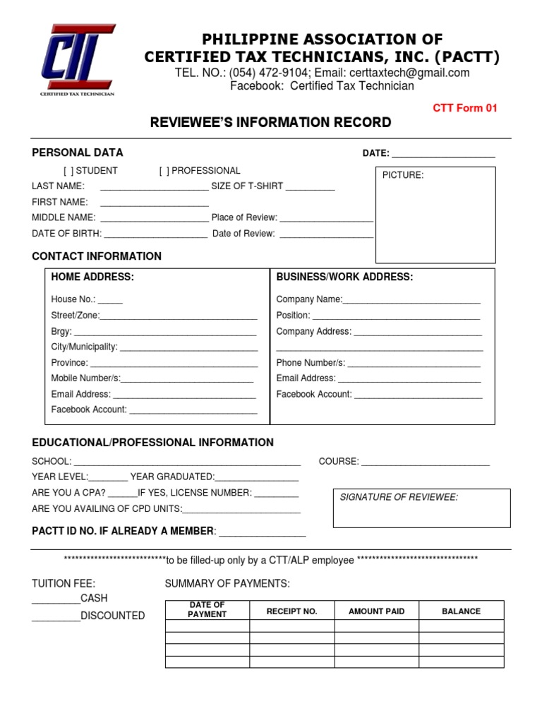 CTT Certification Application Form | PDF | Payments | Service Industries