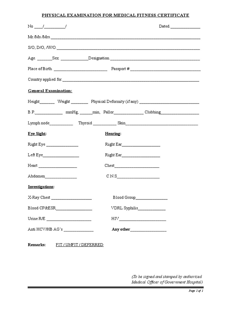 Proforma For Medical Certificate | PDF