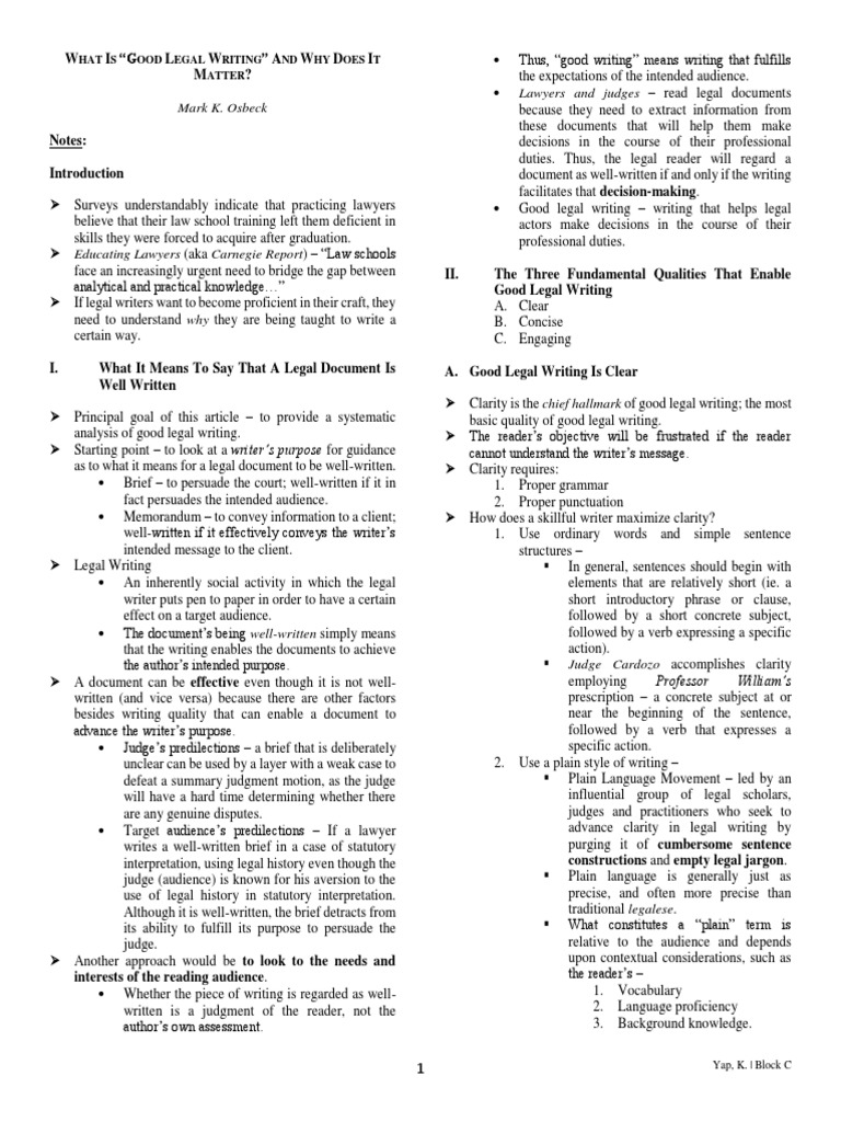 The Three Qualities of Good Legal Writing: Clarity, Conciseness, and ...