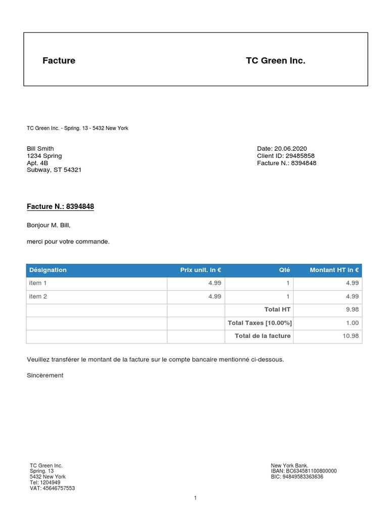 Facture Gratuit PDF | PDF